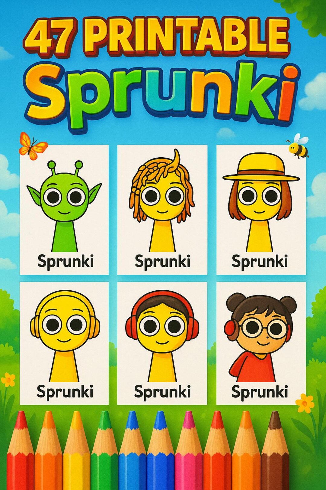 47 Sprunki Characters Coloring Pages Ready to Print for Kids A4 Pdf for ...