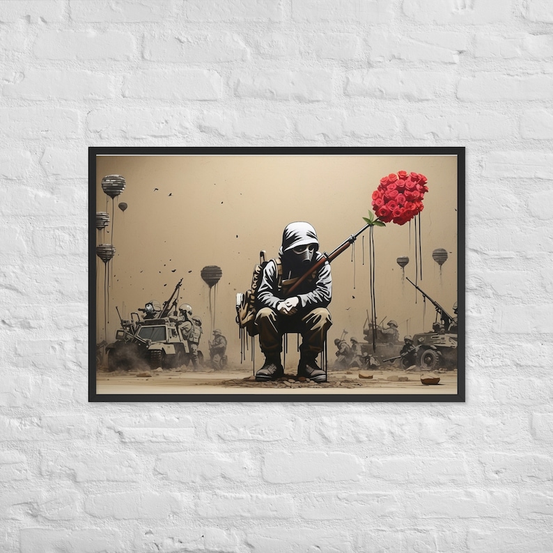 Bouquet of Peace: Banksy-inspired Soldier & Roses Graffiti Art Framed ...