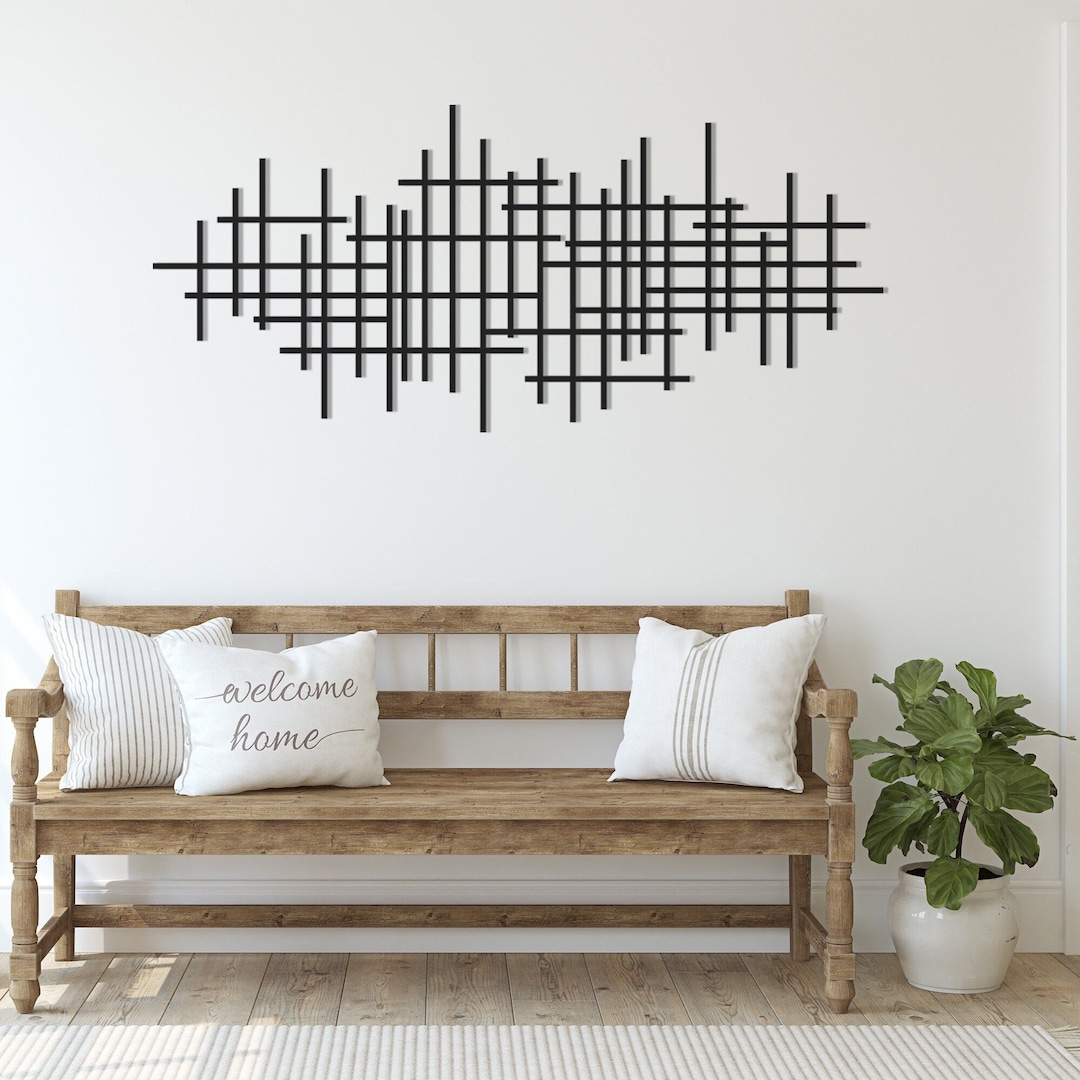 Minimalist Metal Wall Decor, Geometric Metal Wall Art, Abstract Line ...
