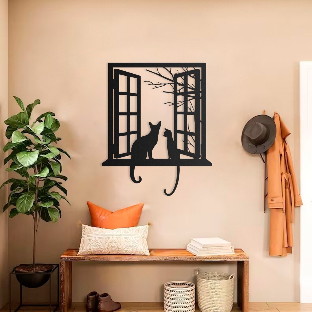 Cat Metal Wall Art, Window and Cat Wall Decor, Cat Wall Art, Cat Lovers ...