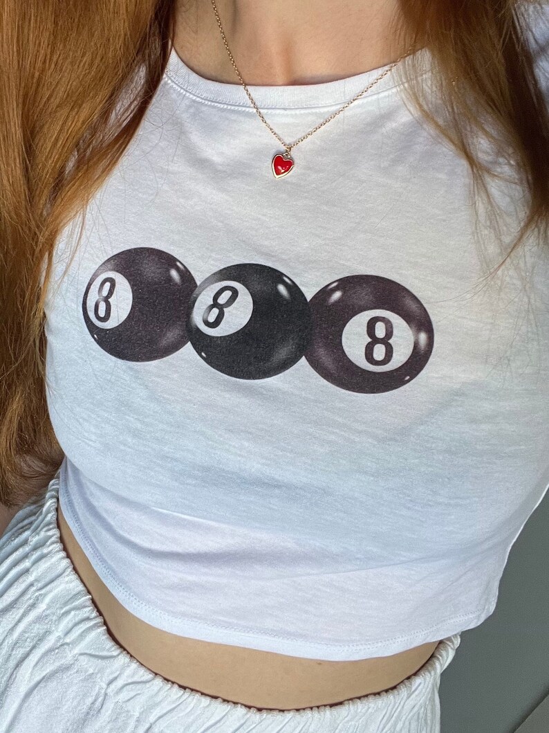 888 Angel Number 8 Ball Crop Top Baby Tee 90s Scandi Coquette ...