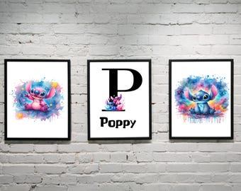 Set of 3 Personalised Stitch and Angel Wall Prints - Etsy UK