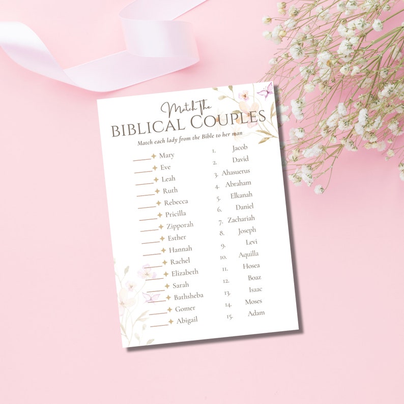 BIBLE COUPLES GAMES | Bridal Shower Game: Matching Couples | Floral ...