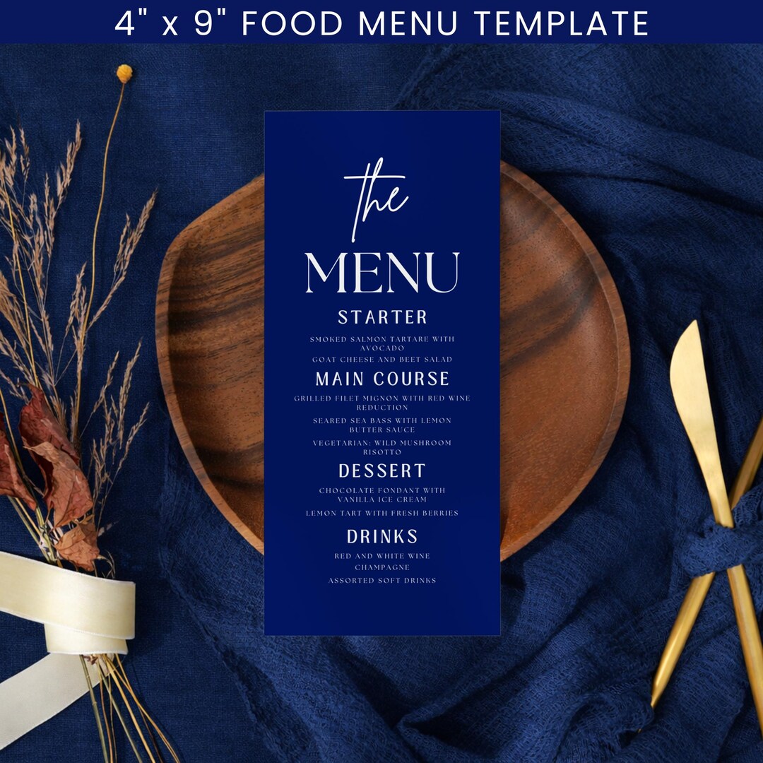 Navy Blue Food Menu Card, Table Menu, Minimalist, Party Menu ...