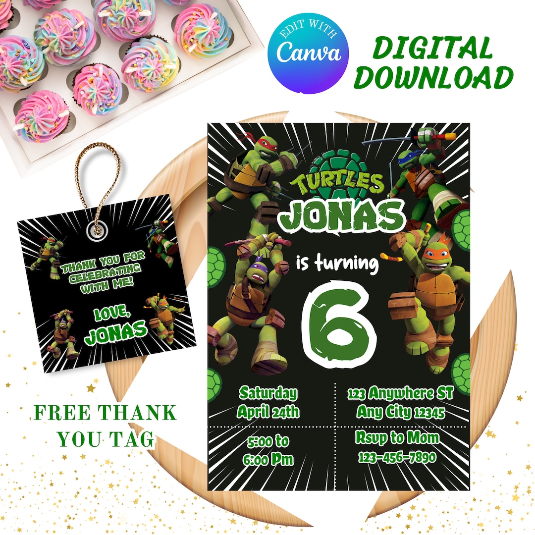 Editable Ninja Turtle Birthday Invitation Template, Printable Birthday ...