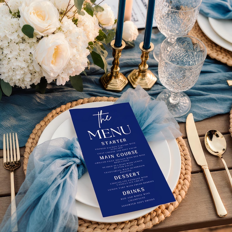Navy Blue Food Menu Card, Table Menu, Minimalist, Party Menu ...