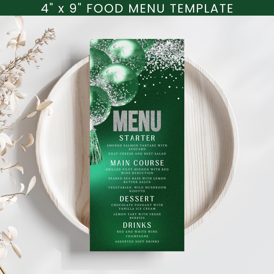 Green Food Menu Card, Table Menu, Balloons, Birthday Menu Card, Men ...