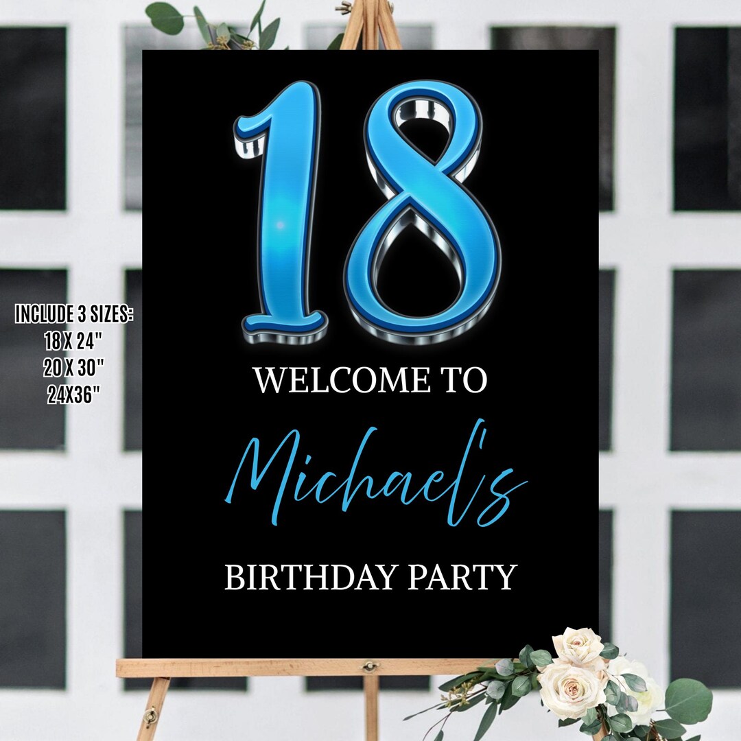 Blue and Silver 18th Birthday Welcome Sign, Eighteenth Birthday Poster ...