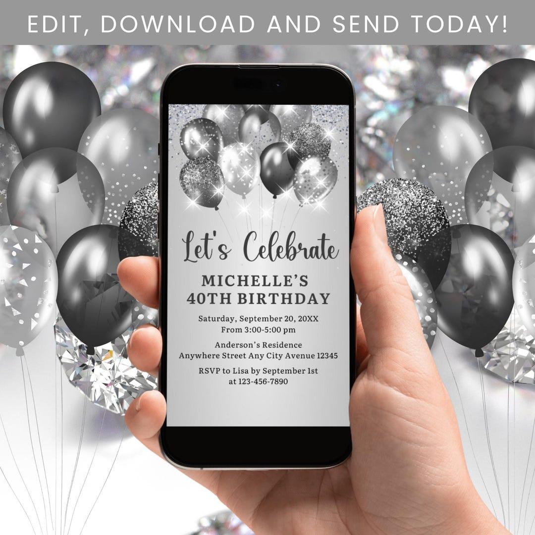 Silver Birthday Invitation, Birthday Dinner Evite, Adult Text Birthday ...
