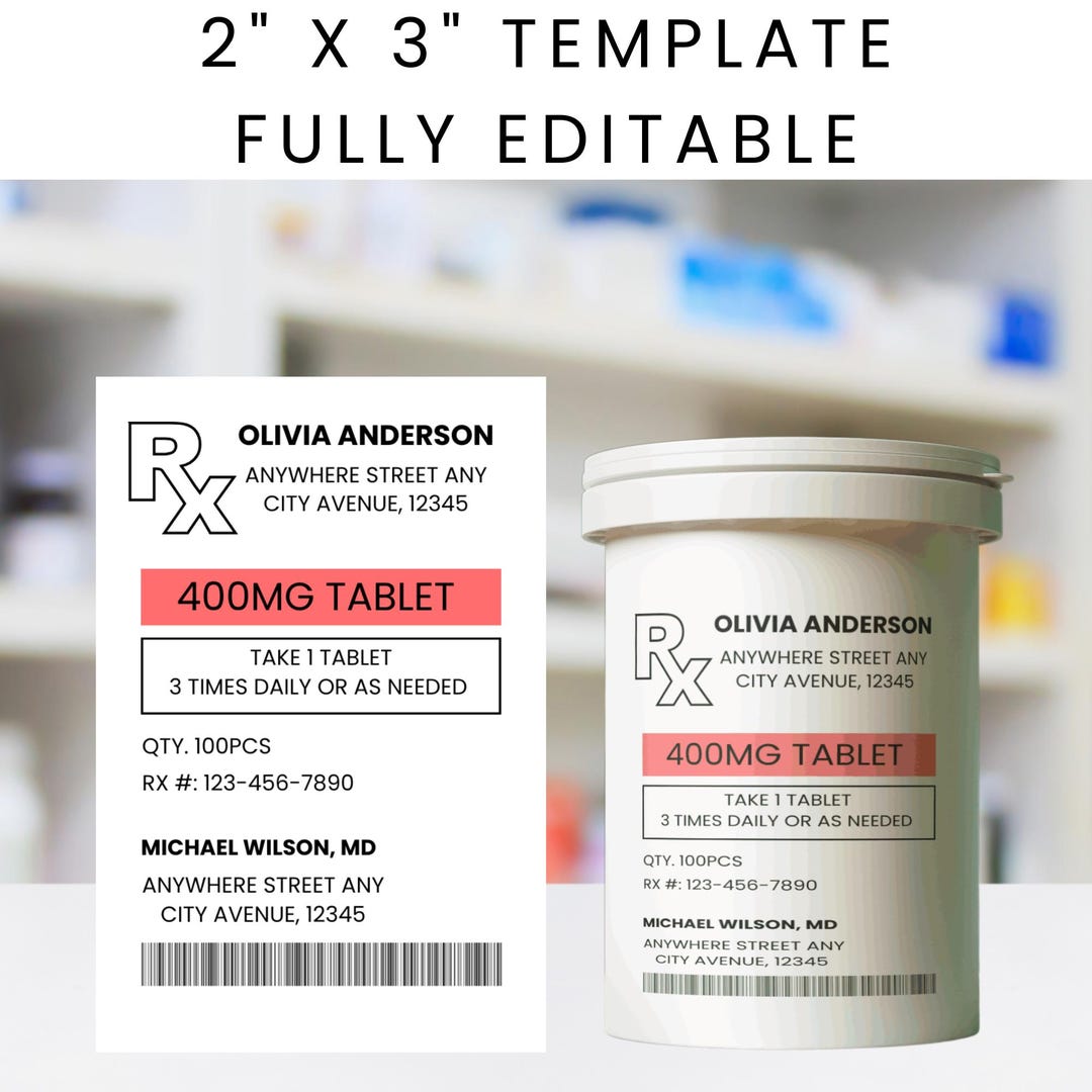 Prescription Bottle Label Template, Pill Bottle Label, Medicine Bottle ...