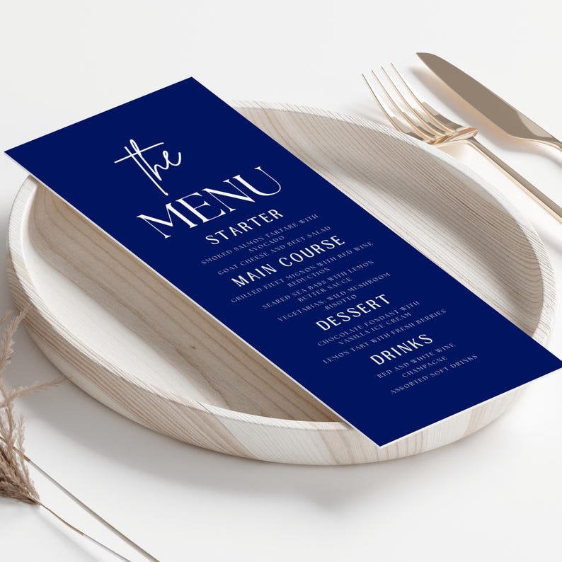 Navy Blue Food Menu Card, Table Menu, Minimalist, Party Menu ...