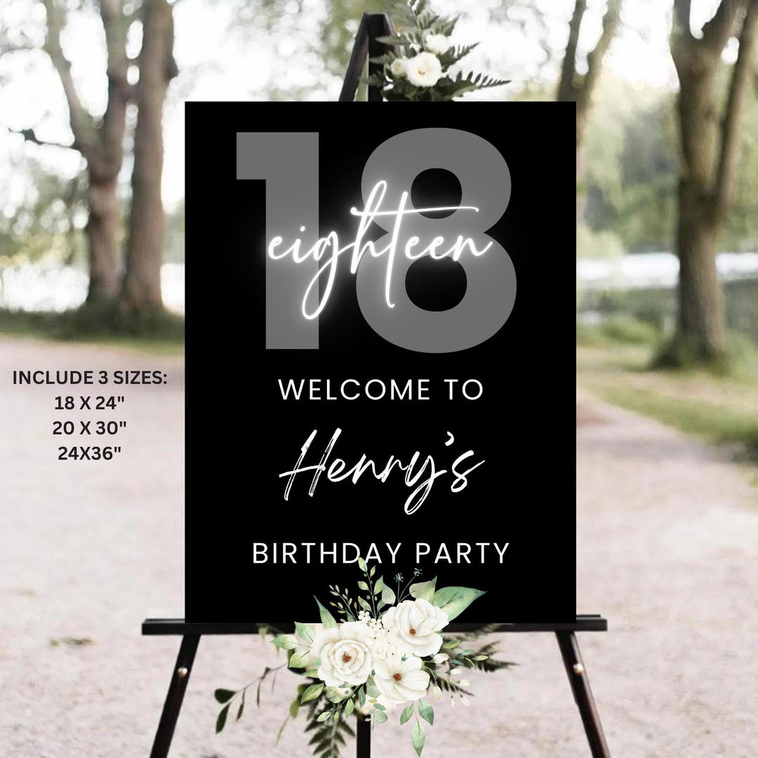 18th Birthday Welcome Sign, Black & Gray Template (digital Download) - Etsy