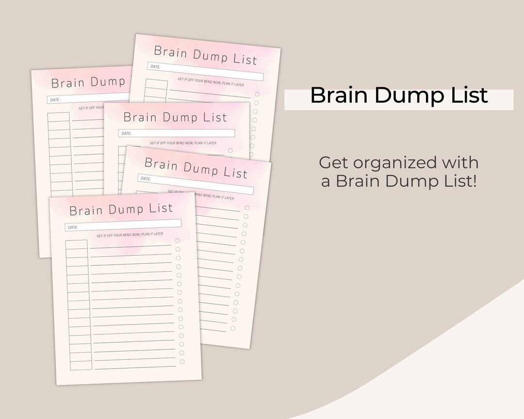 ADHD Brain Dump List and Thought Tracker Printable Digital Template ...