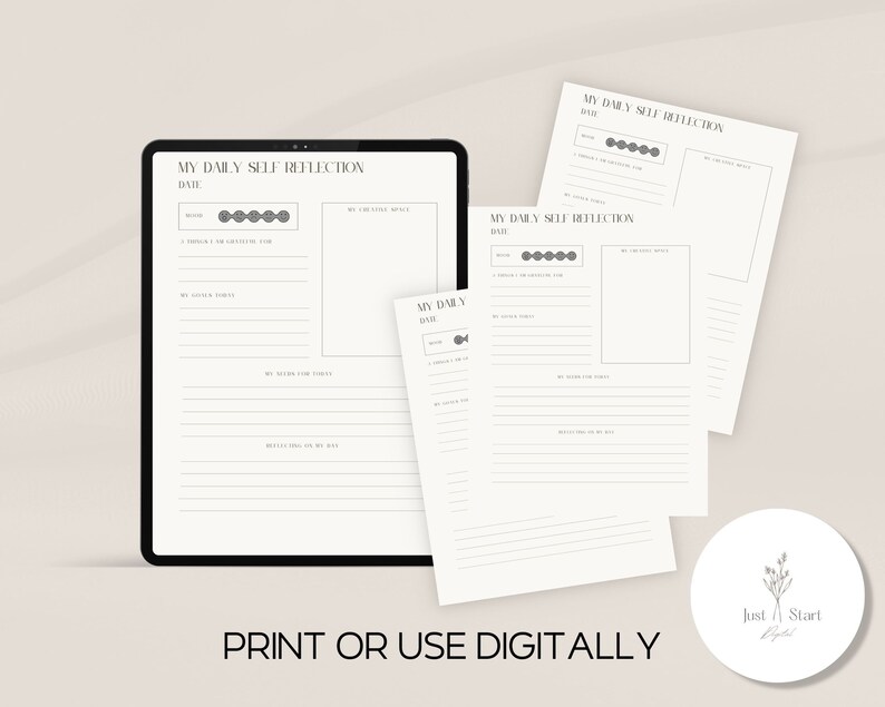 Daily Self Reflection Digital and Printable One Pager for Mindfulness ...