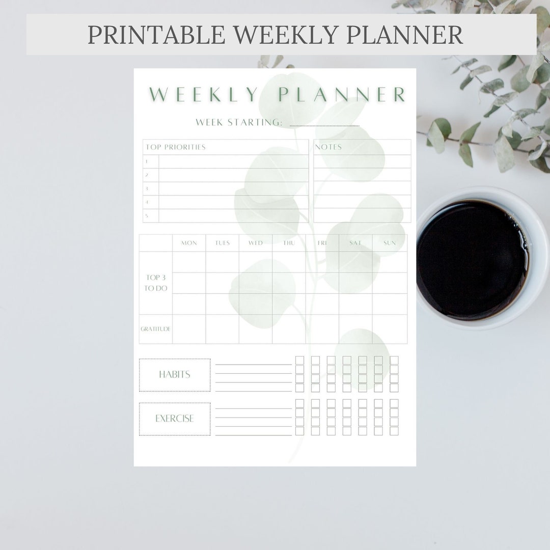 Weekly Planner Printable, Eucalyptus Theme, Weekly Schedule, Week at a ...