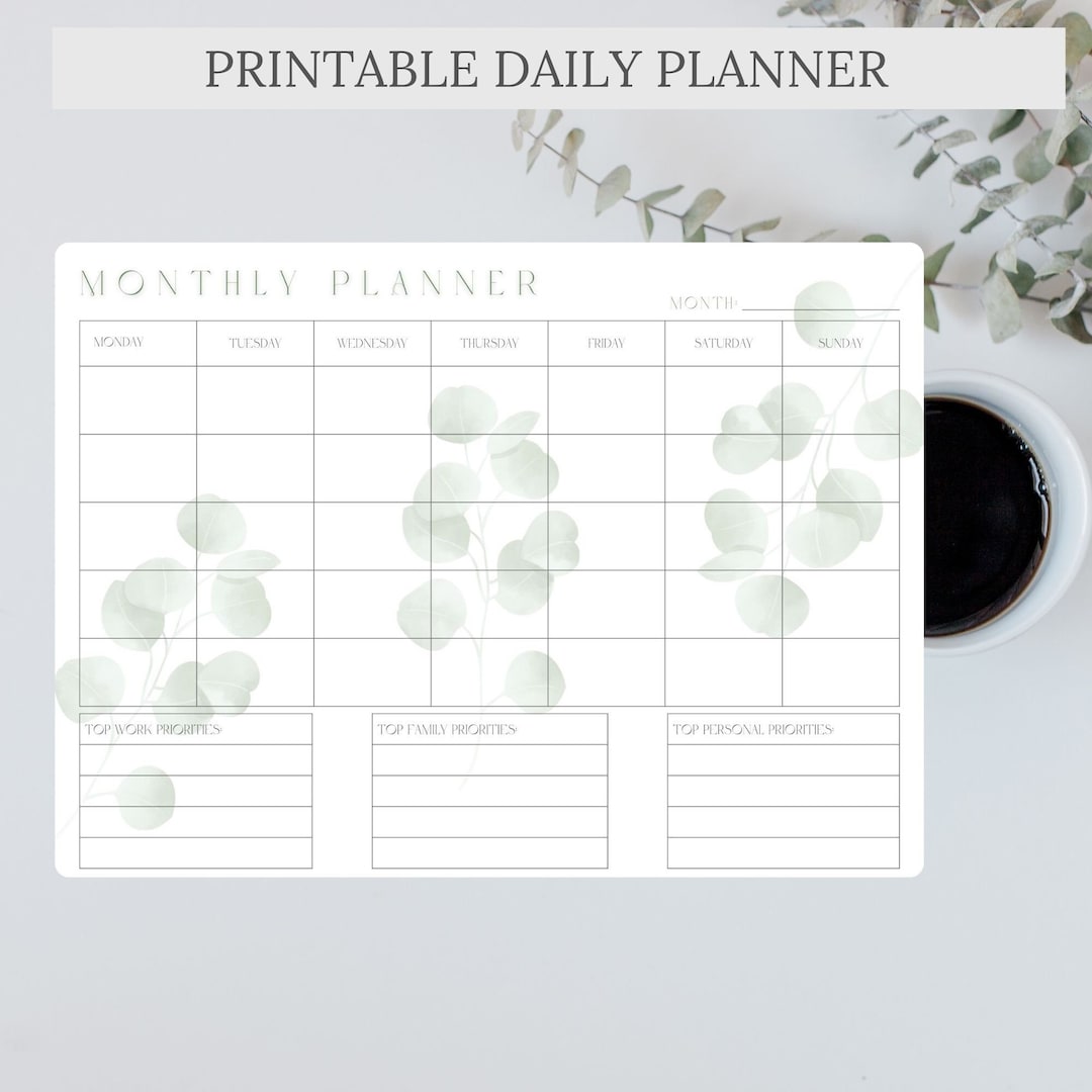 Monthly Planner Printable: Undated Productivity Calendar (A4 Digital ...