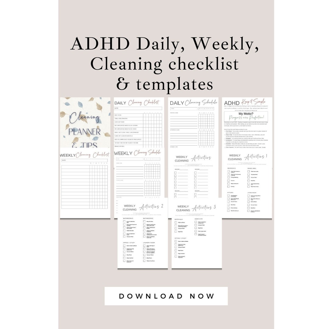 ADHD Cleaning Checklist Planner Schedule Activity List Daily Weekly ...