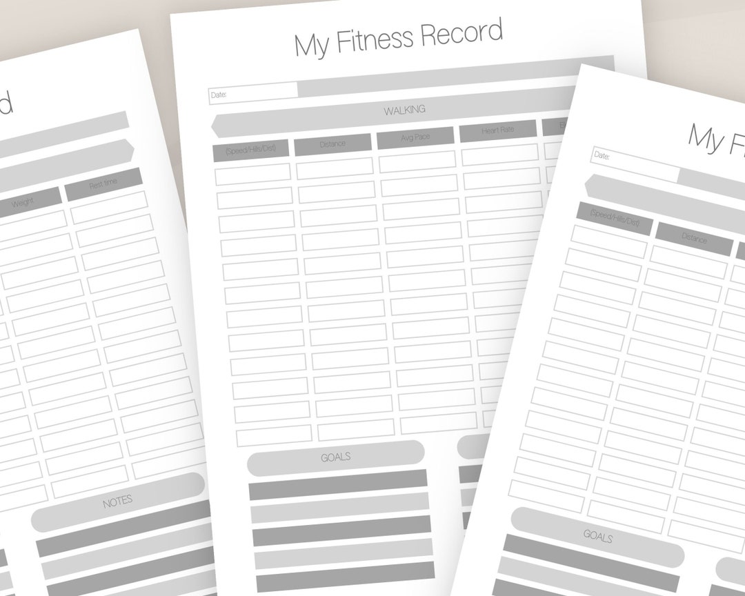 Fitness and Exercise Record in Printable and Digital Template Format to ...