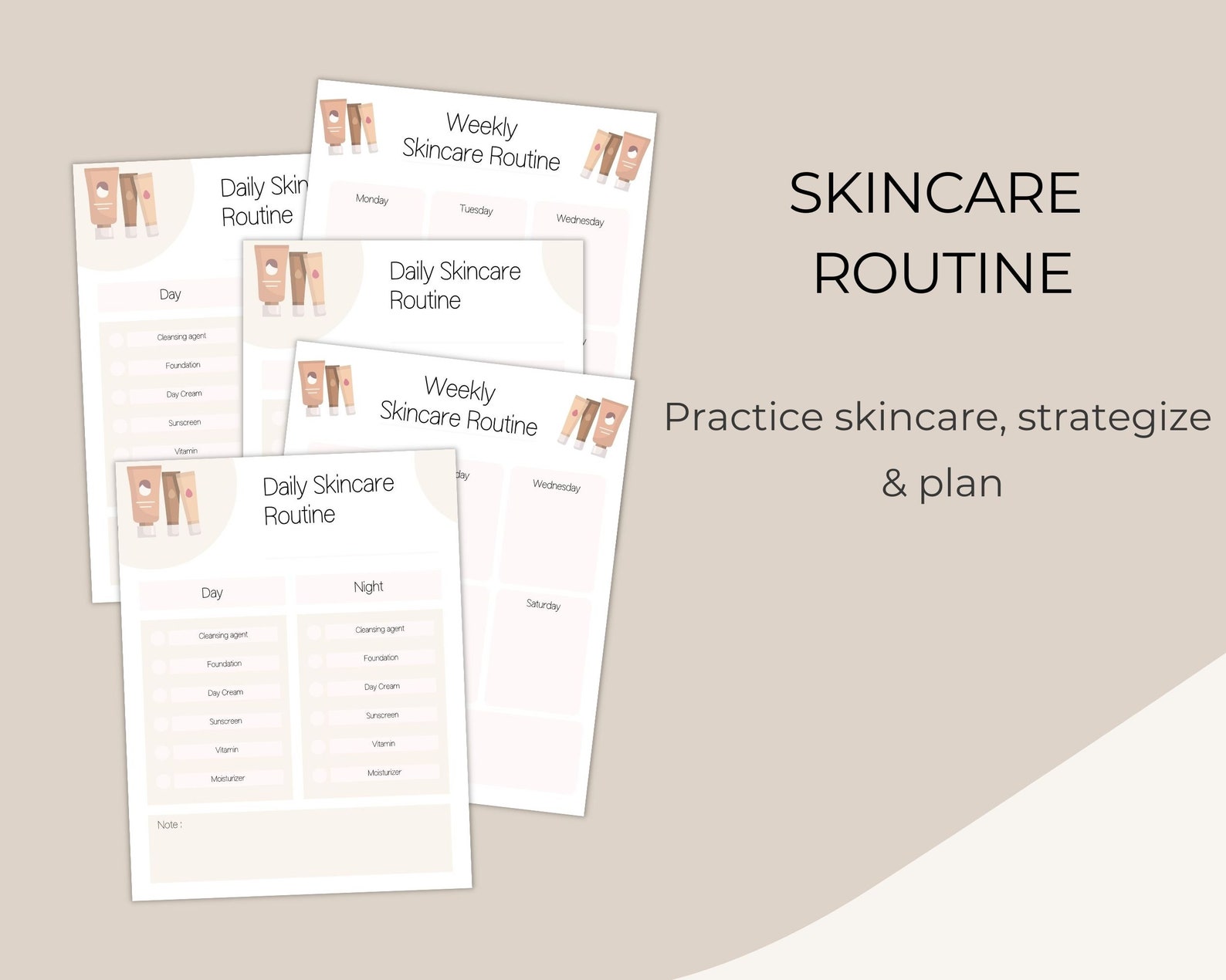 Skincare Weekly Planner and Daily Routine With a Checklist, Beautiful ...