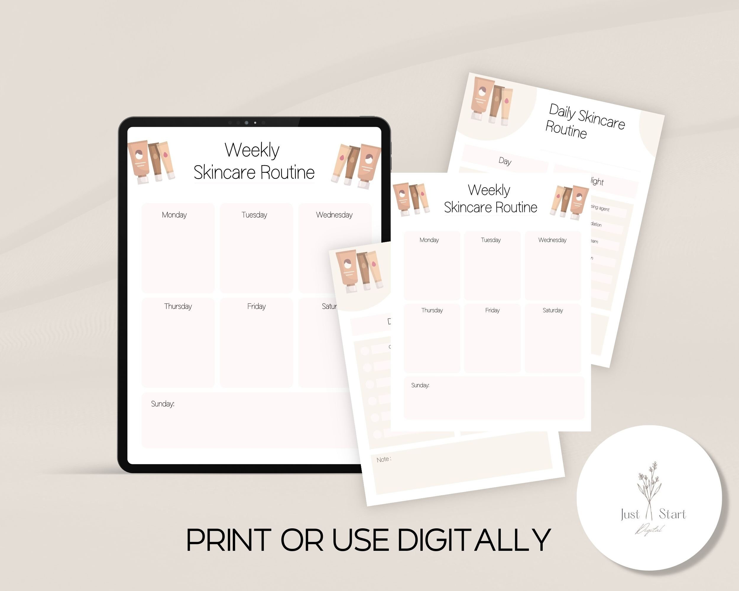 Skincare Weekly Planner and Daily Routine With a Checklist, Beautiful ...