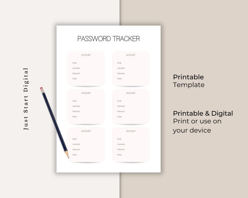 Password Tracker Printable Digital Template is a Simple and Organized ...