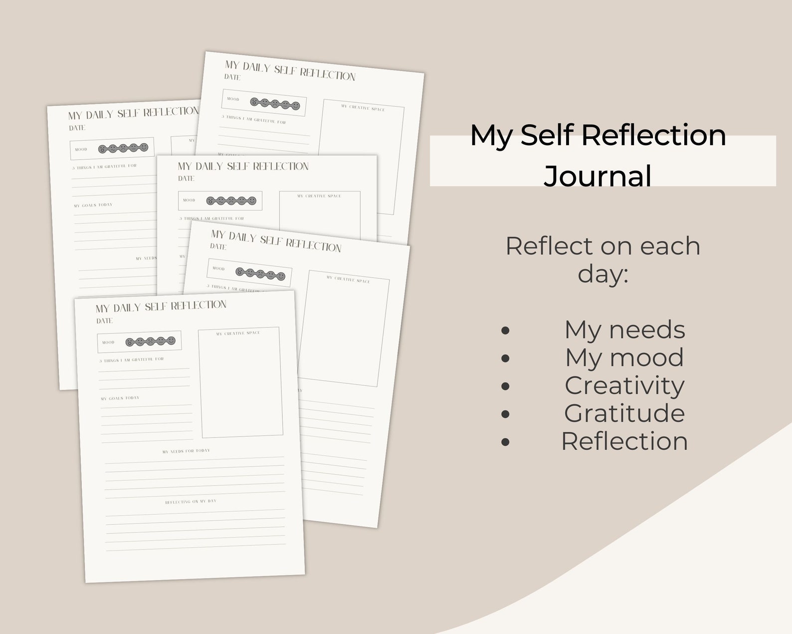 Daily Self Reflection Digital and Printable One Pager for Mindfulness ...