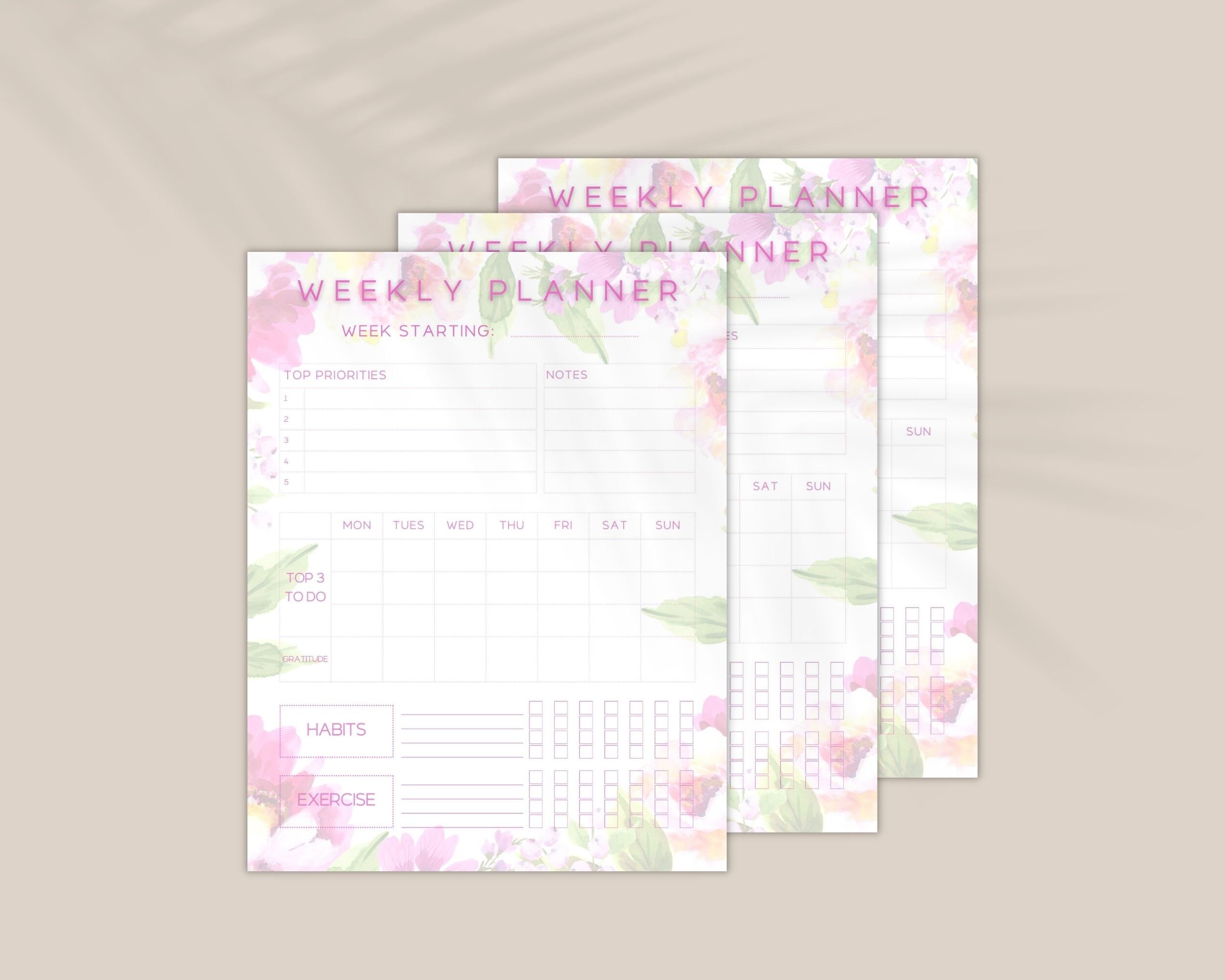 Floral Weekly Planner Printable: Simple To-do List (digital Download ...