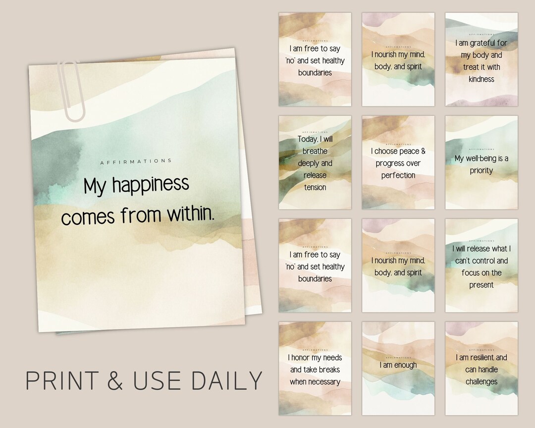 Printable Digital Affirmation Cards in a Soft Textured Design, Mental ...