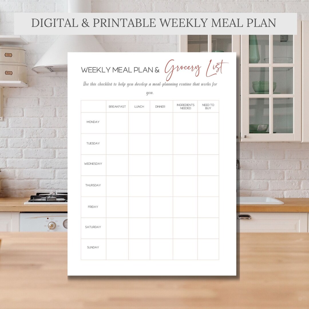 ADHD Weekly Meal Planner & Grocery List (digital Download) - Etsy