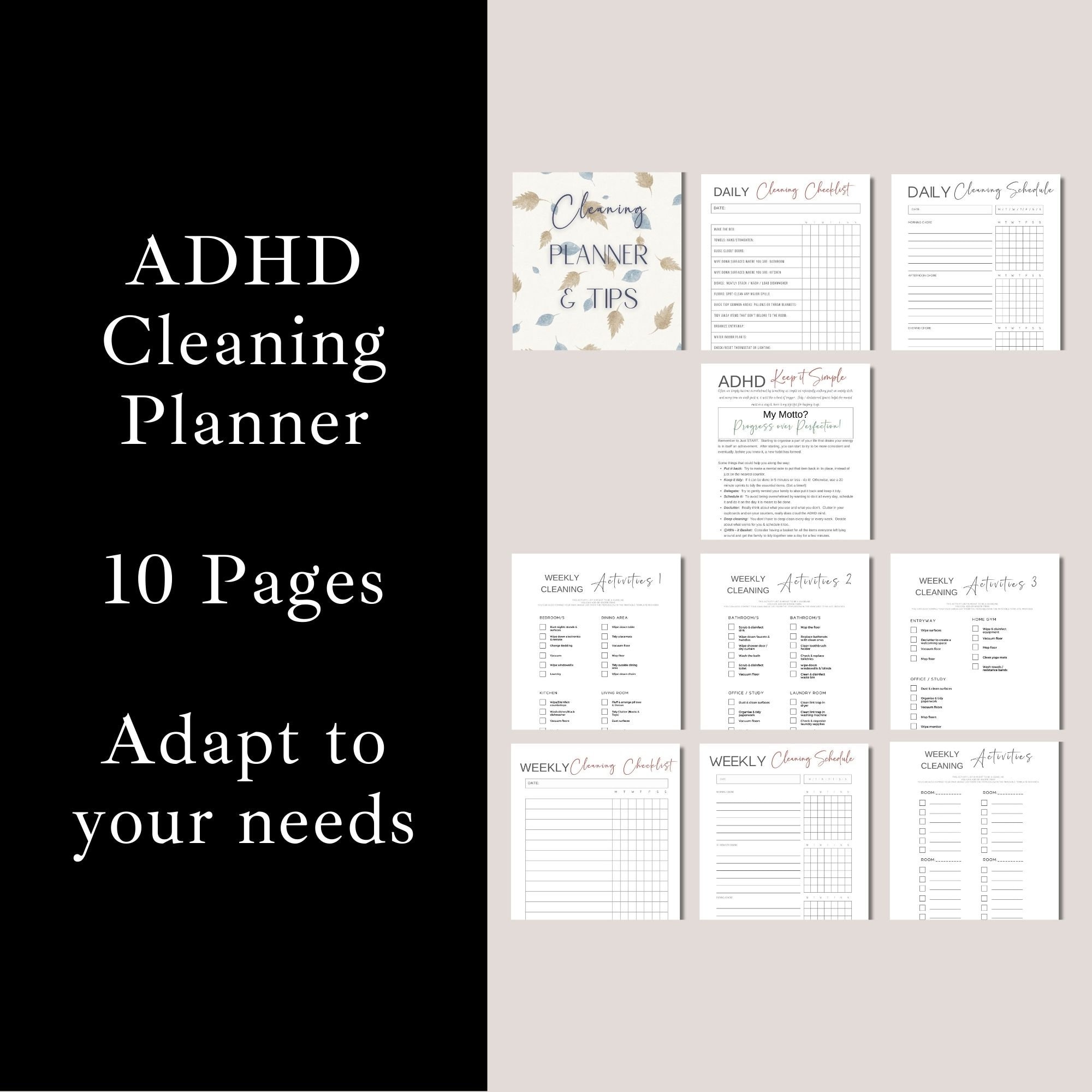 ADHD Cleaning Checklist Planner Schedule Activity List Daily Weekly ...