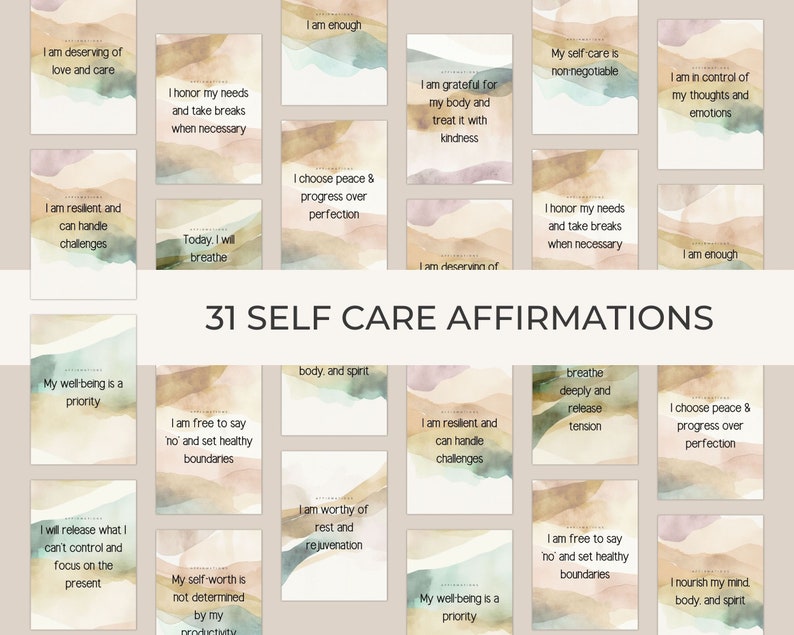 Printable Digital Affirmation Cards in a Soft Textured Design, Mental ...