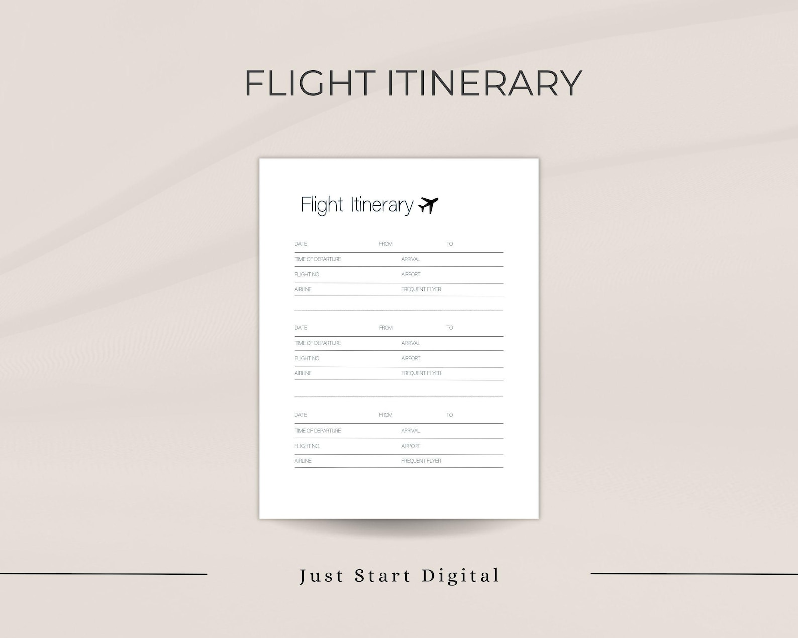 Flight Itinerary Template: Printable Travel Planner (digital Download ...