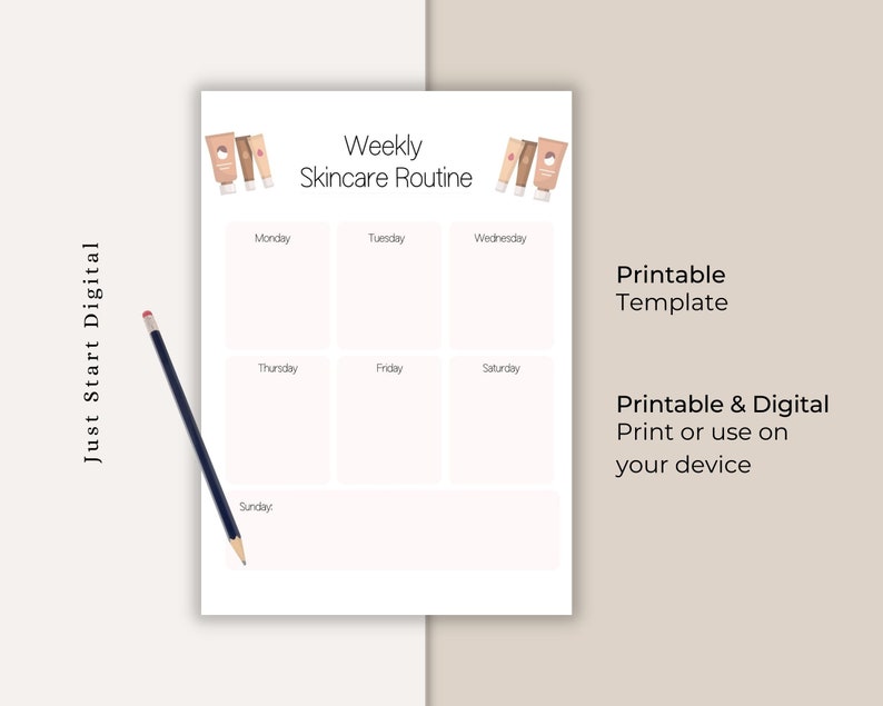 Skincare Weekly Planner and Daily Routine With a Checklist, Beautiful ...