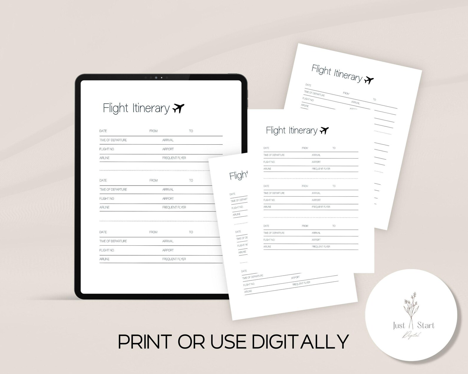 Flight Itinerary Template: Printable Travel Planner (digital Download ...