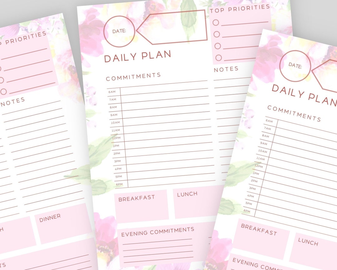 Floral Daily Planner: Simple Printable Schedule, Checklist (digital ...