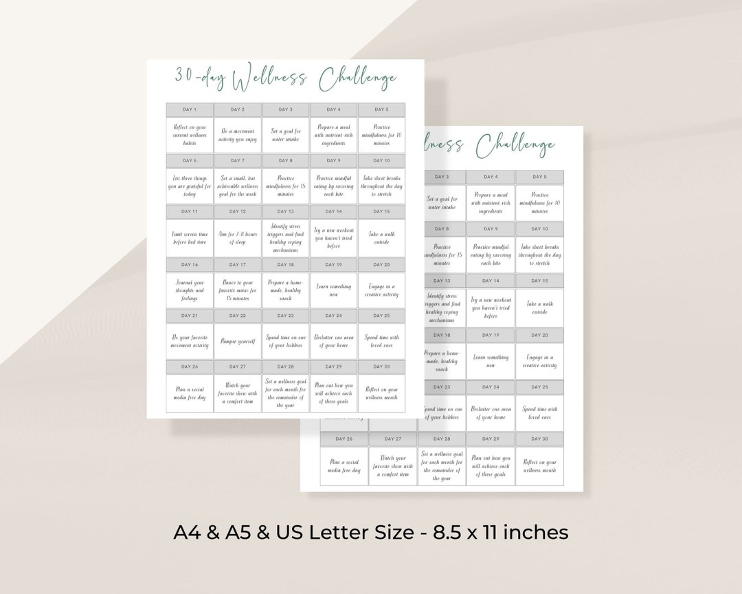 Wellness Challenge Tracker: Printable Digital Calendar (PDF) - Etsy