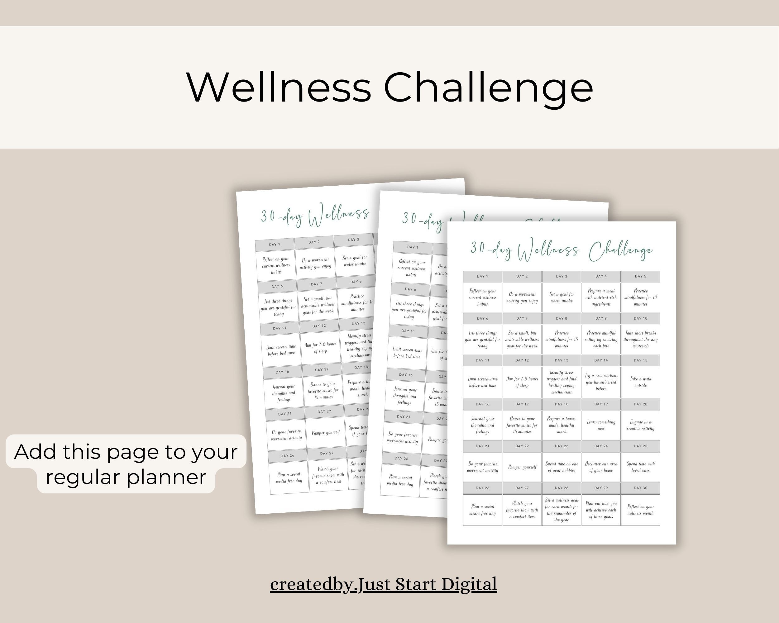 Wellness Challenge Tracker: Printable Digital Calendar (PDF) - Etsy