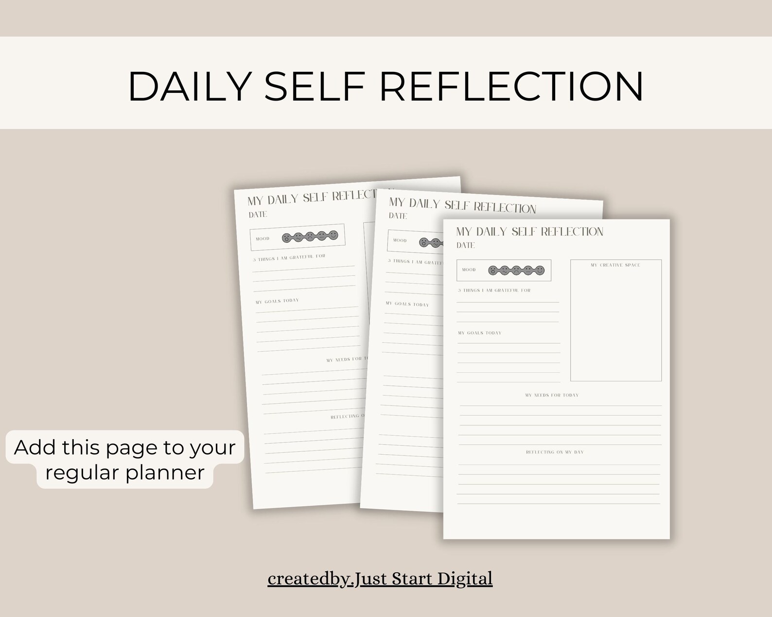 Daily Self Reflection Digital and Printable One Pager for Mindfulness ...