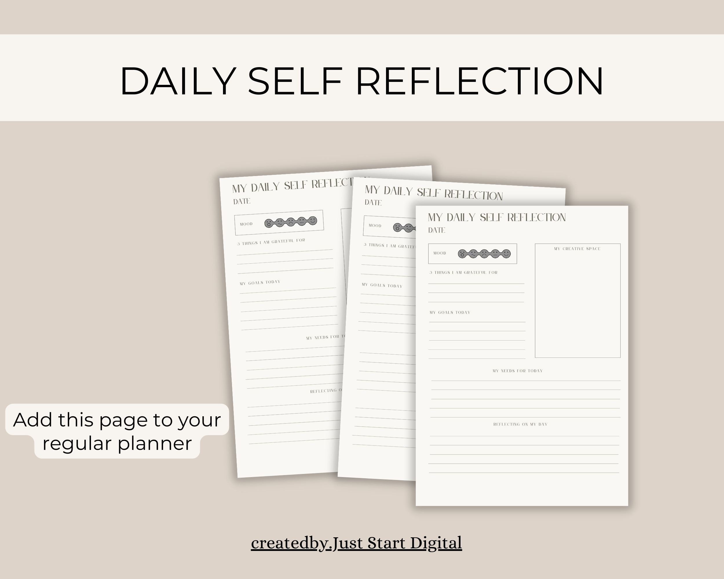 Daily Self Reflection Digital and Printable One Pager for Mindfulness ...