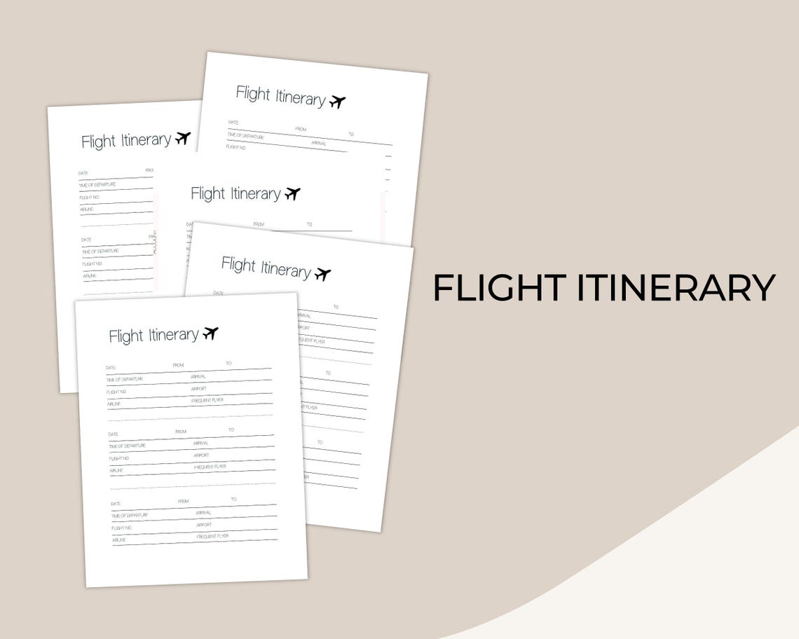Flight Itinerary Template: Printable Travel Planner (digital Download ...