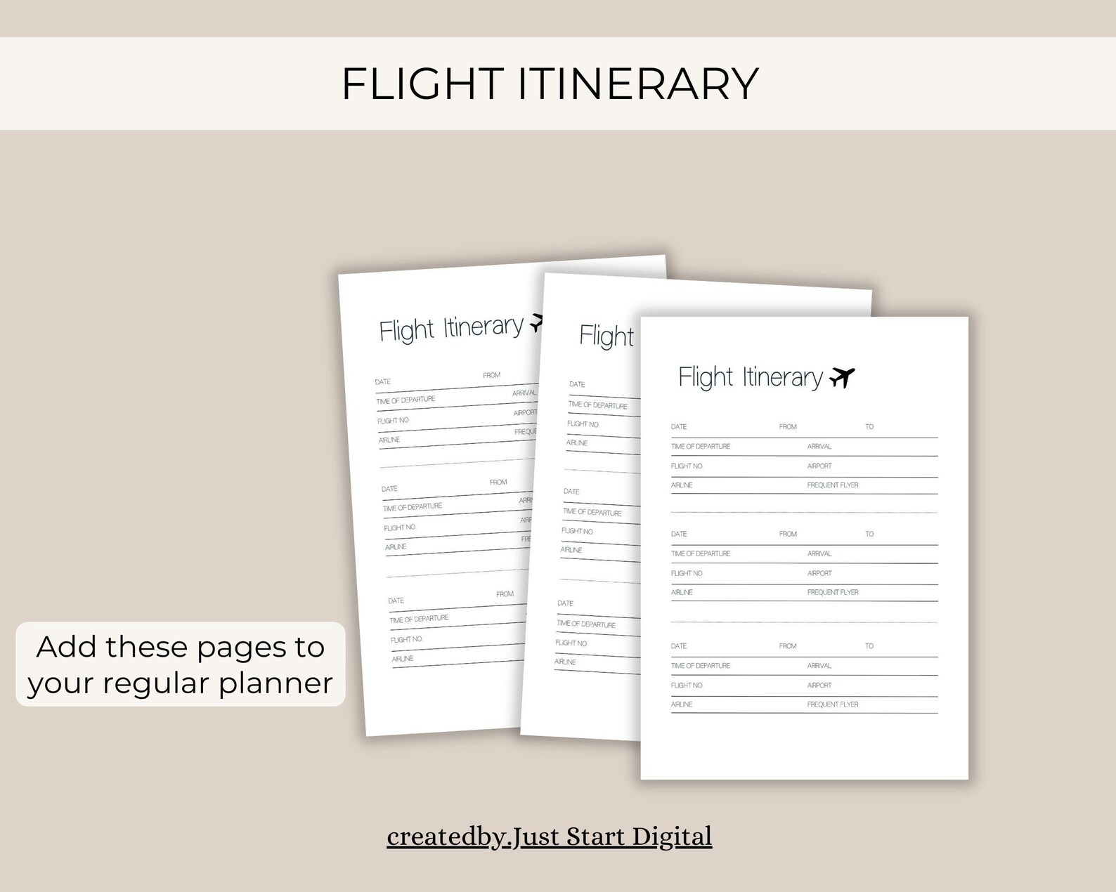 Flight Itinerary Template: Printable Travel Planner (digital Download ...
