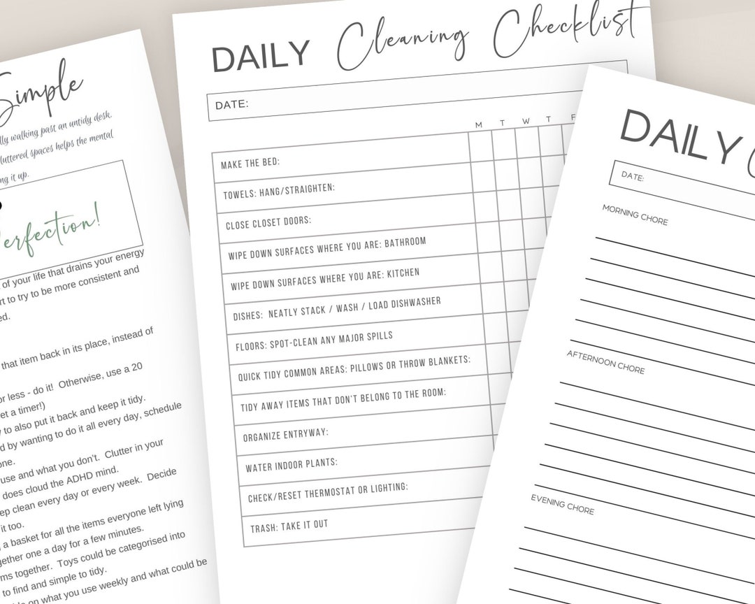 Daily Cleaning Checklist Printable: House Cleaning Schedule (digital ...
