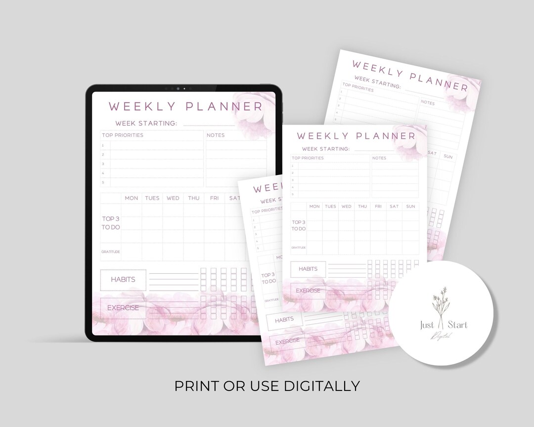 Peony Weekly Planner: 2024 Productivity Schedule (digital Download) - Etsy