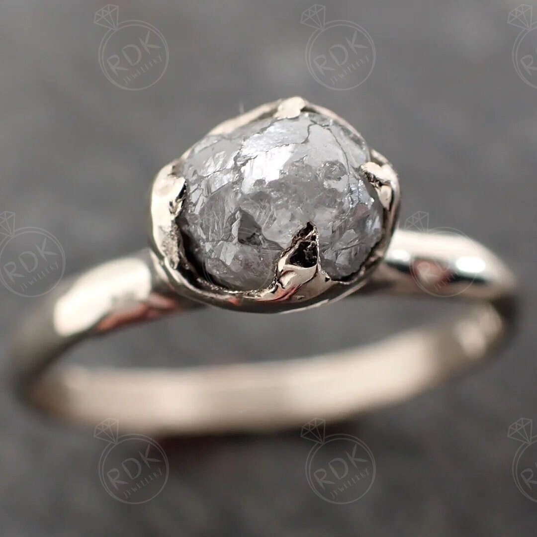 2.5ct Raw Diamond Ring, Uncut Diamond Ring, Raw Grey Diamond Ring ...
