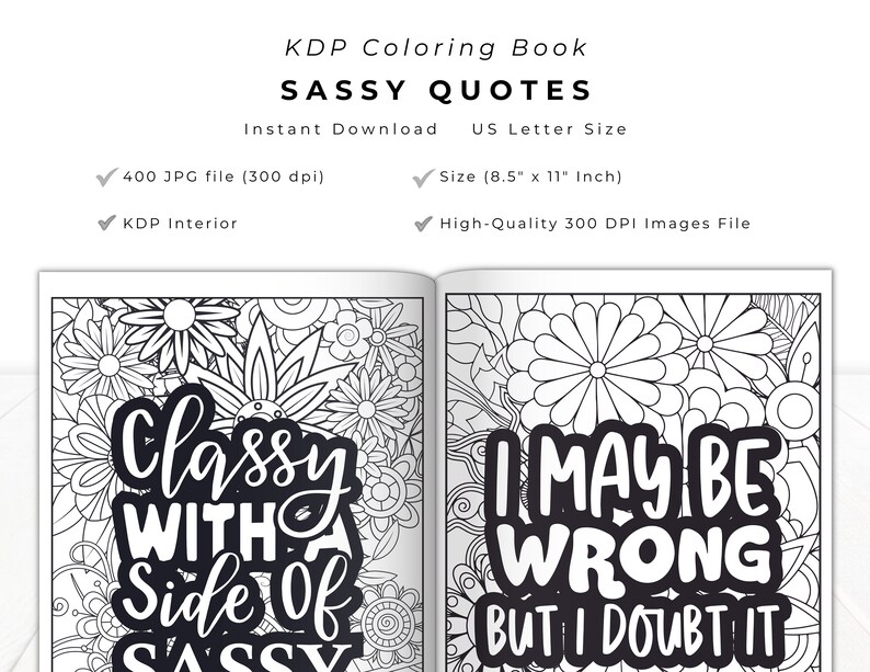 Sassy Quotes Coloring Book for Adult Printable for KDP Interior, Girl ...