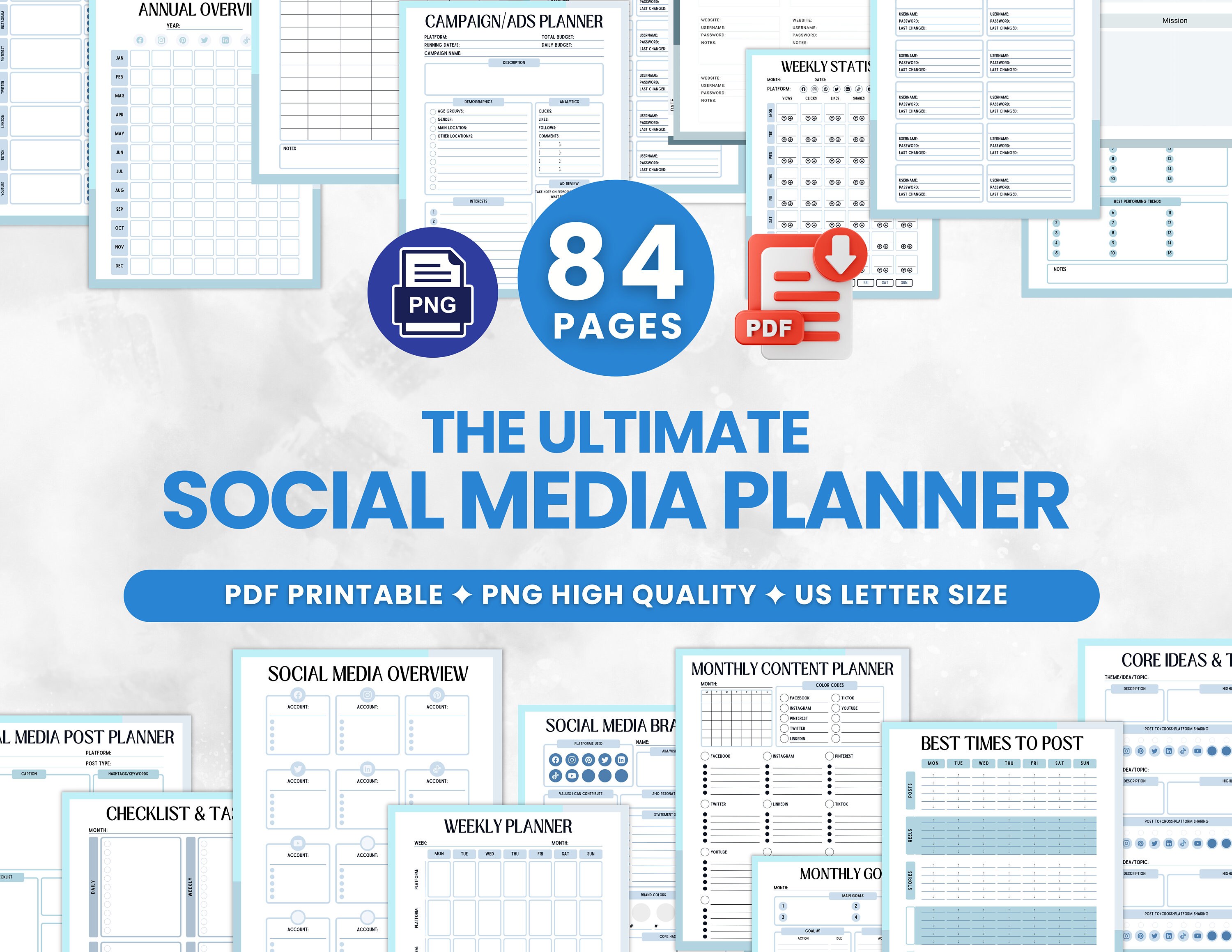 Social Media Planner Printable, Social Media Manager Creative Planner ...
