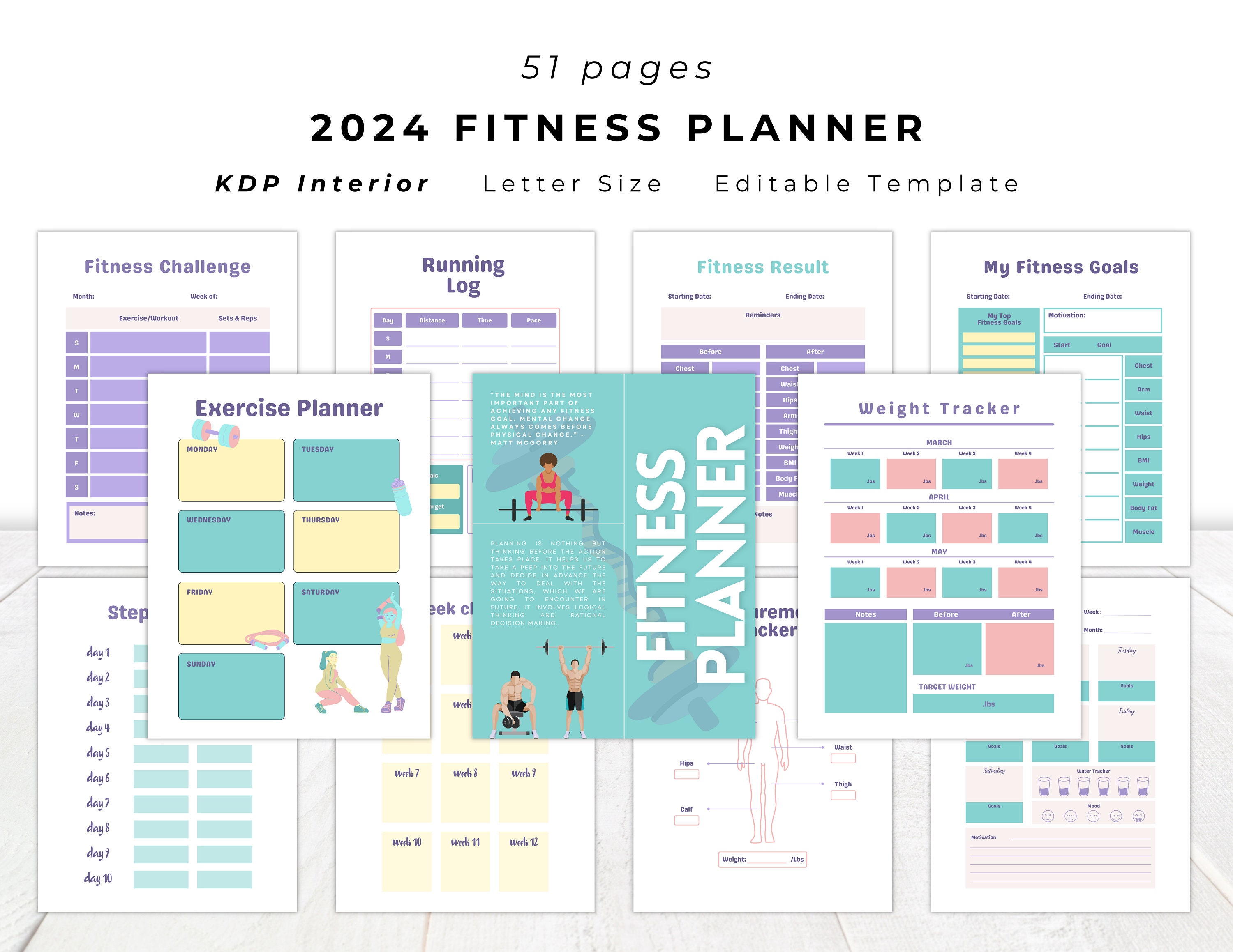 2024 Fitness Planner Bundle Editable for KDP Template, Weight Loss ...