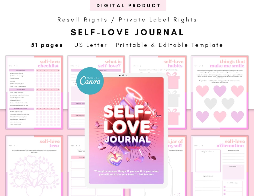 PLR / Resell Self Love Journal, Printable and Editable Template, Self ...