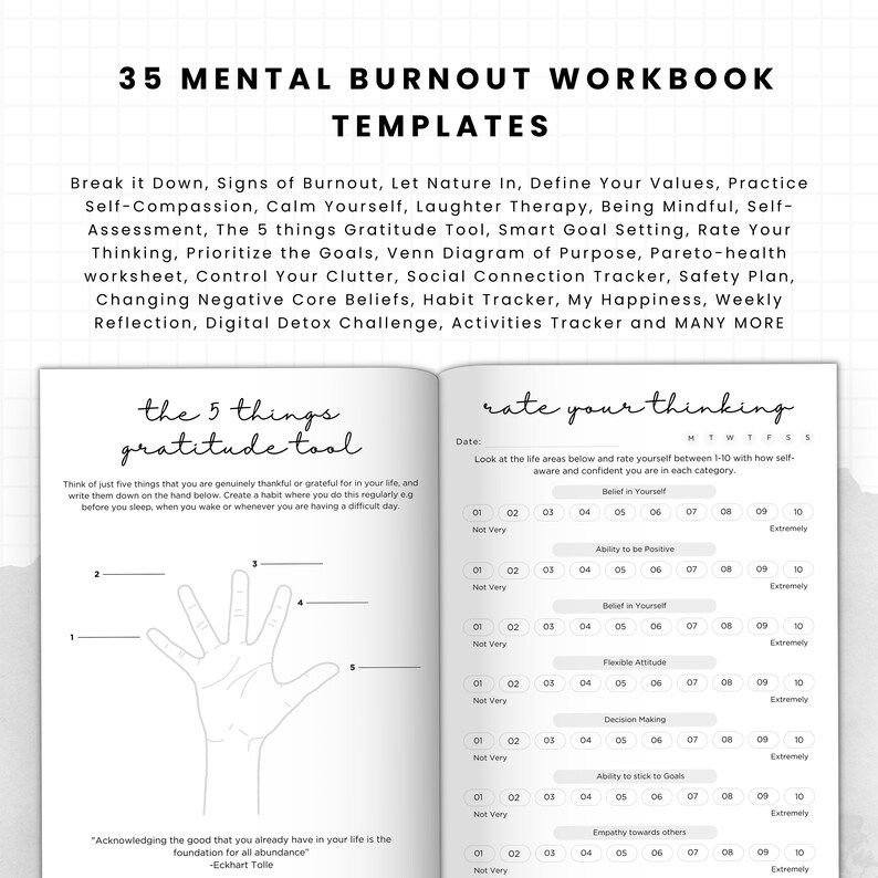 Mental Burnout Workbook Printable Minimalist, Wellness Journal, Coping ...