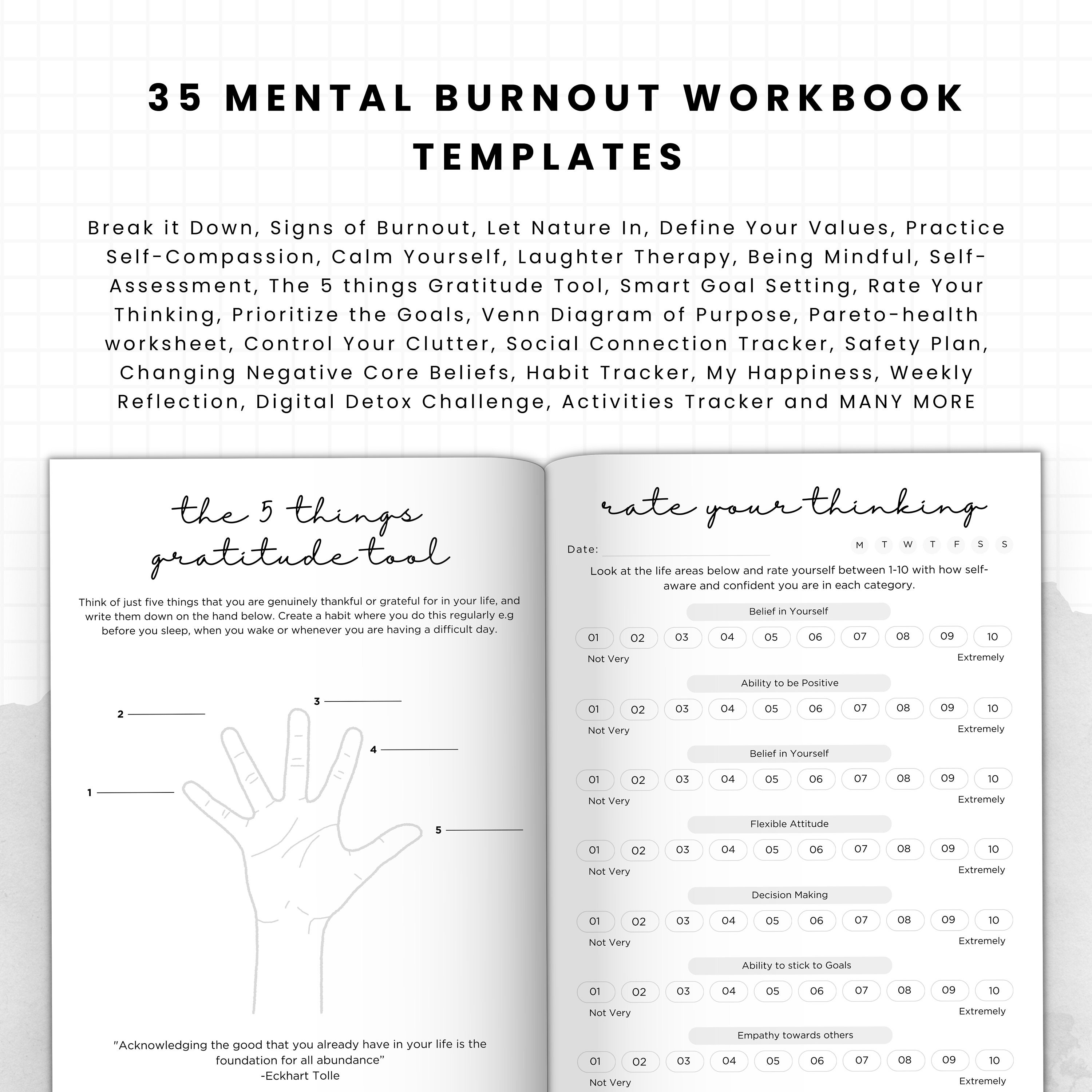 Mental Burnout Workbook Printable Minimalist, Wellness Journal, Coping ...
